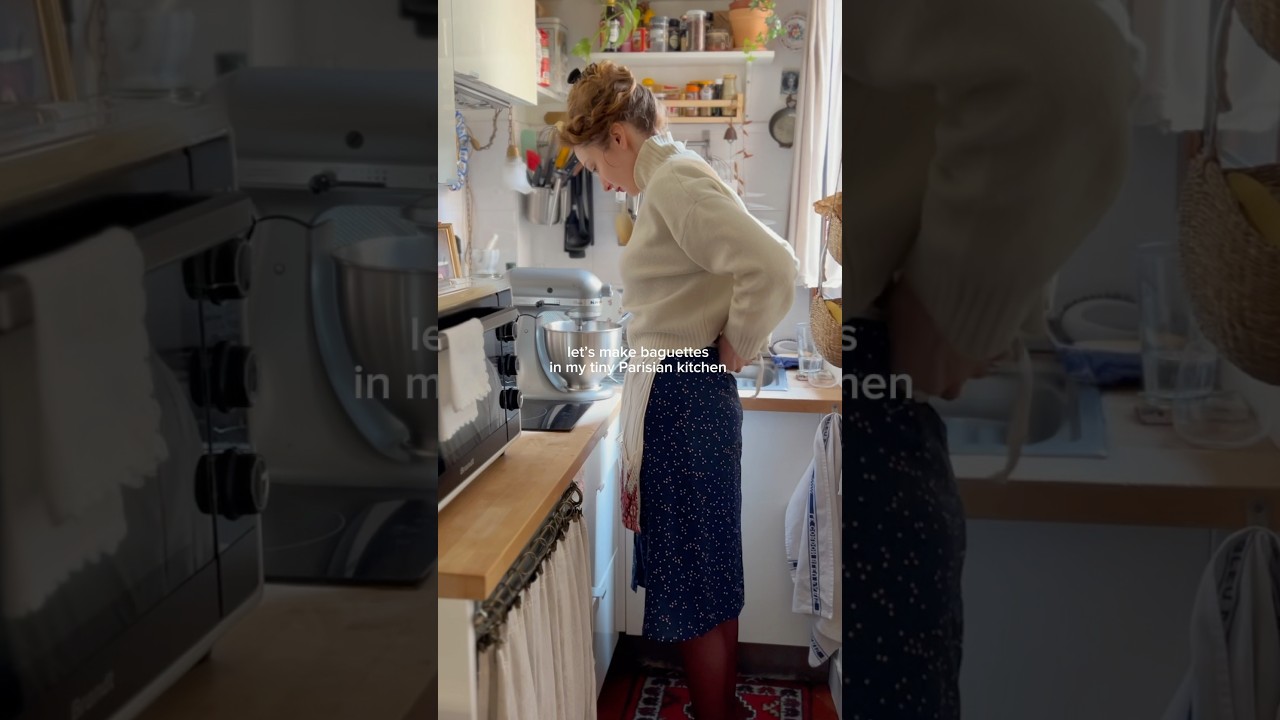 let’s make baguettes in my tiny Parisian kitchen 🥖 #paris #chef #bread #kitten #baking