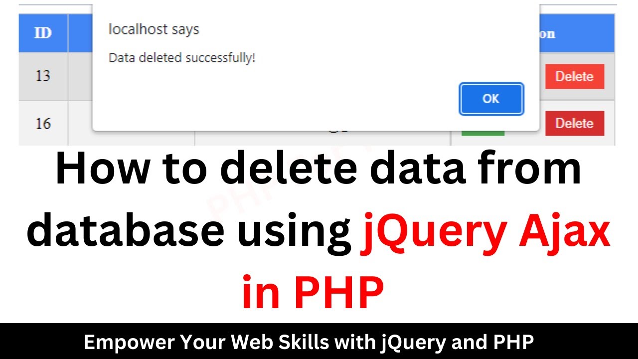 How to delete data from database using jQuery Ajax in PHP | PHP MySQL delete record with jQuery Ajax