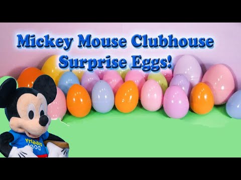 Opening Mickey Mouse Funny Surprise Eggs with the Assistant