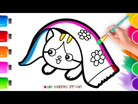 Drawing and Coloring a Cat wearing a Scarf | Easy Step By Step