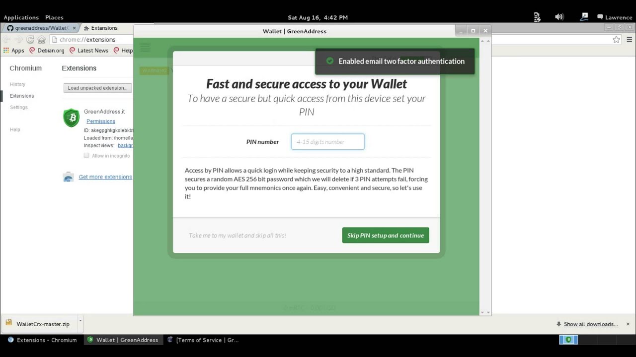 GreenAddress: Wallet setup via Chrome App from GitHub