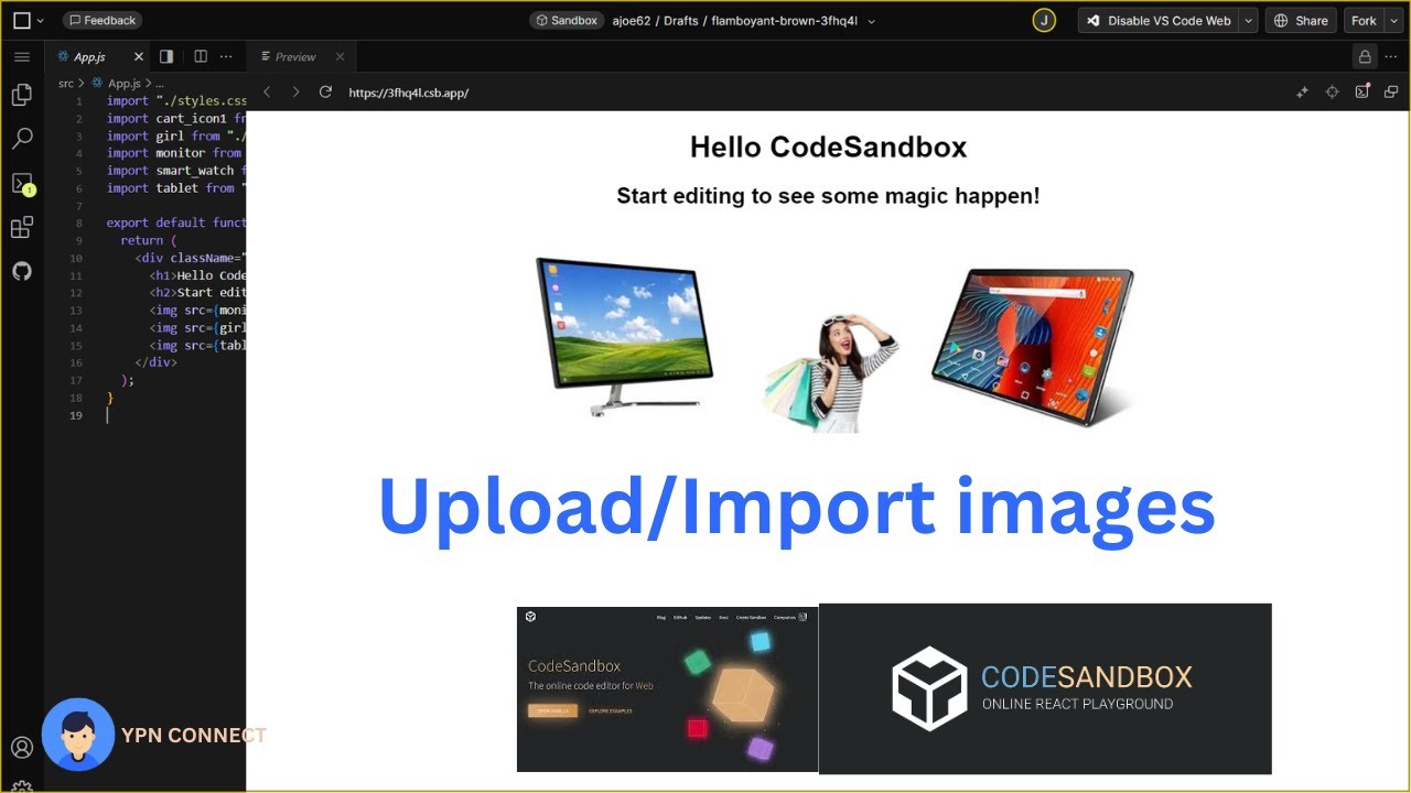 Easiest way to Upload image on Codesandbox