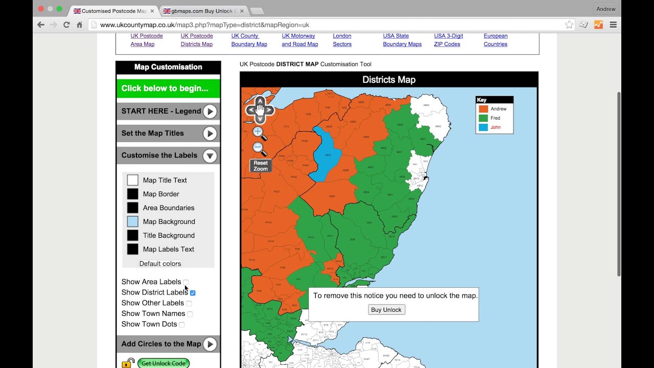 UK Postcode Areas and Districts Map Colouring Tool Tutorial