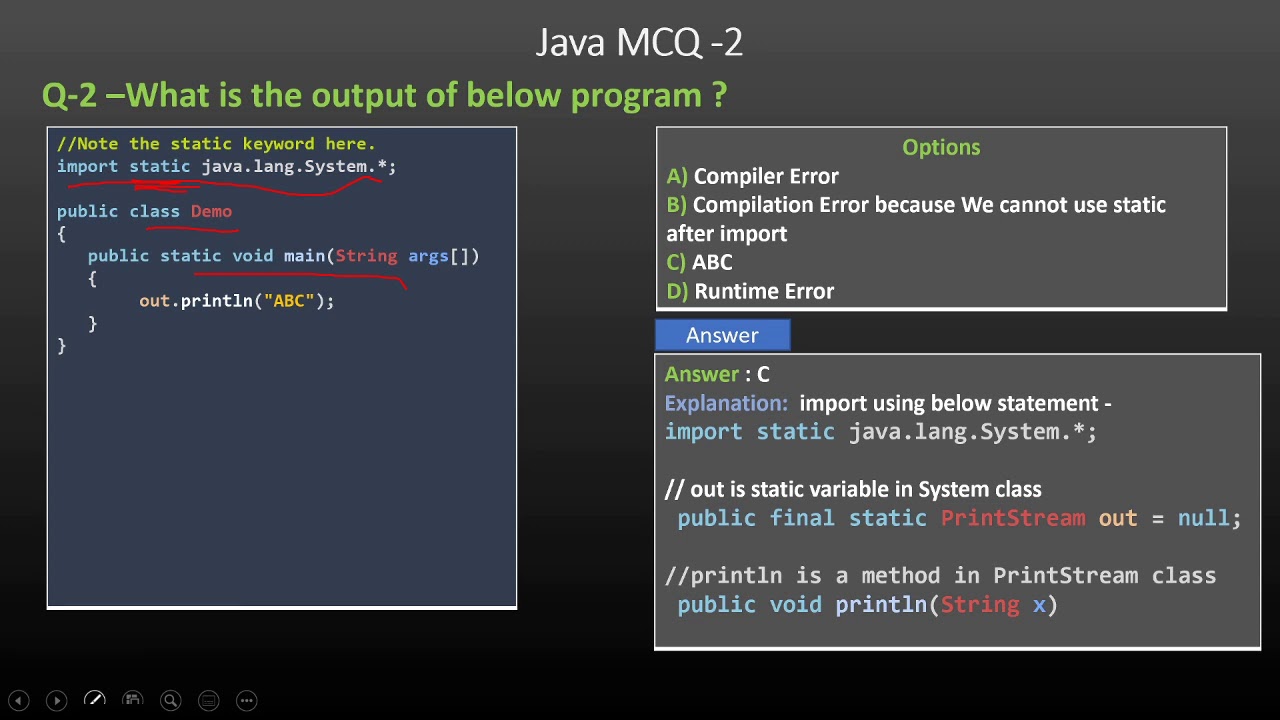 Java MCQ-2 Java static based question answer - 2