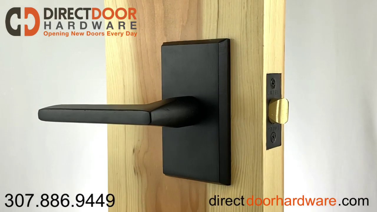 Emtek Helios Lever Handle with Modern Rectangular Rosette in Flat Black