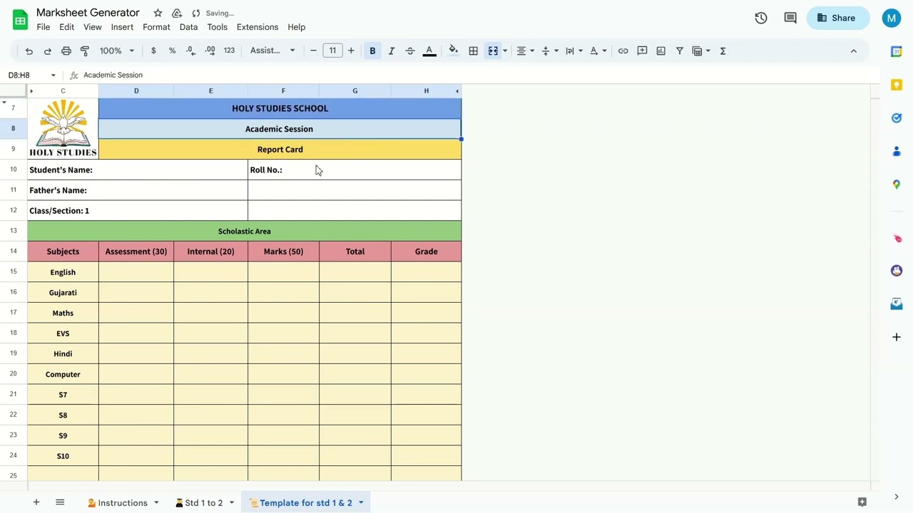 Marksheet Generator | Generate 100s of Marksheet with a few clicks using Google Sheet