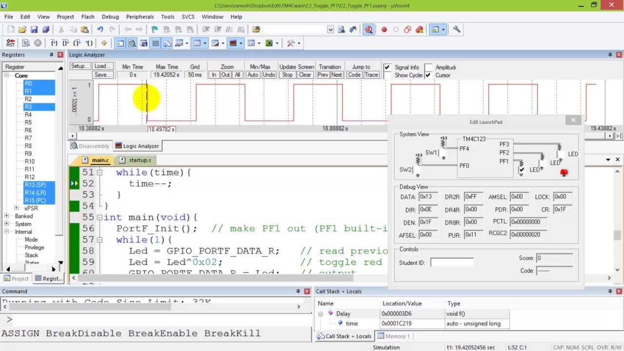 C9 3b Logic analyzer debugging, toggle PF1