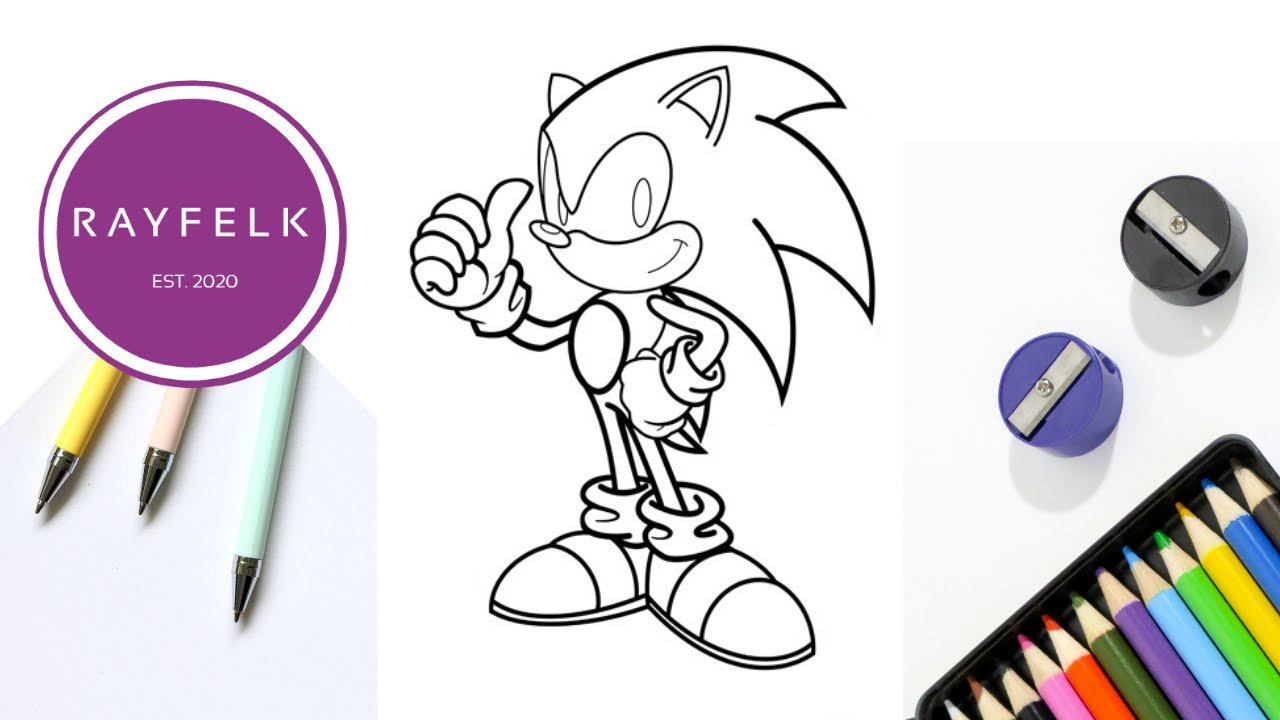 Sonic Coloring Page with Hands on Waist | Free Sonic Printable PDFs | Rayfelk Arts and Printables
