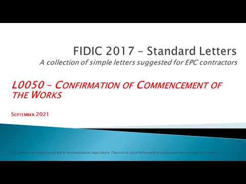 FIDIC 2017 Cl 8.1 - L050 Confirmation of commencement of the Works
