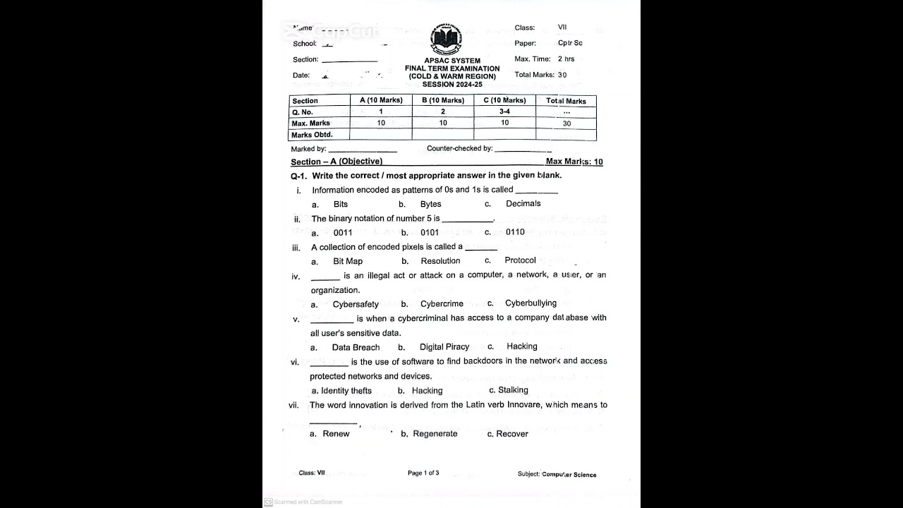 Computer Paper Class 7 2025 #aps #babarahmadbilal #babar #exam #computerpaper #computer #class