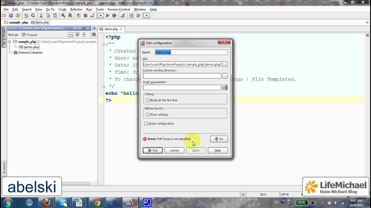 Hello World in PHP using PHPStorm