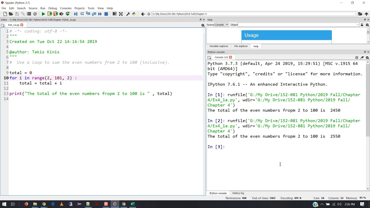 Python   Chapter 4 Exercises Part 1  Fall 2019