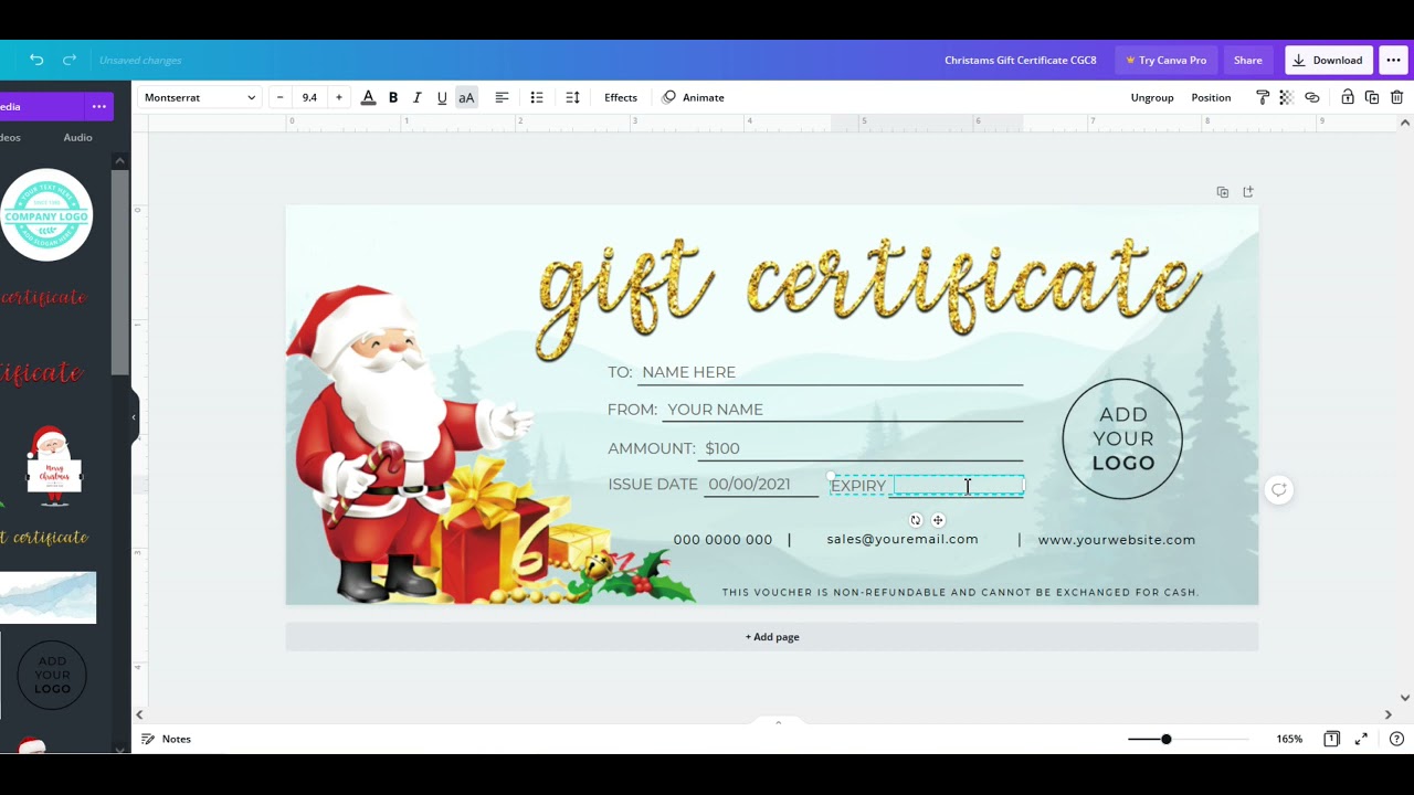 Edit Christmas gift certificate
