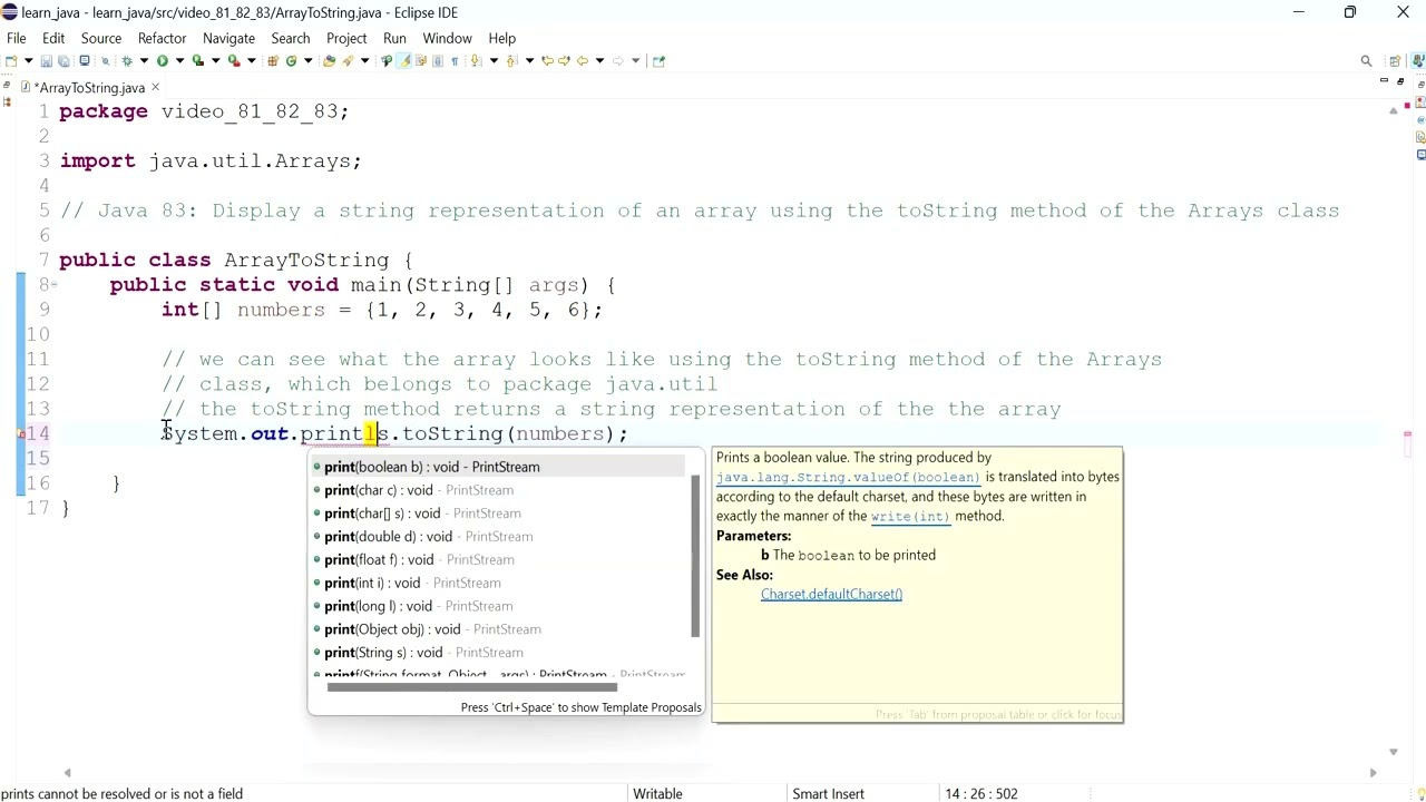 Java 83: Display a string representation of an array using the toString method of the Arrays class