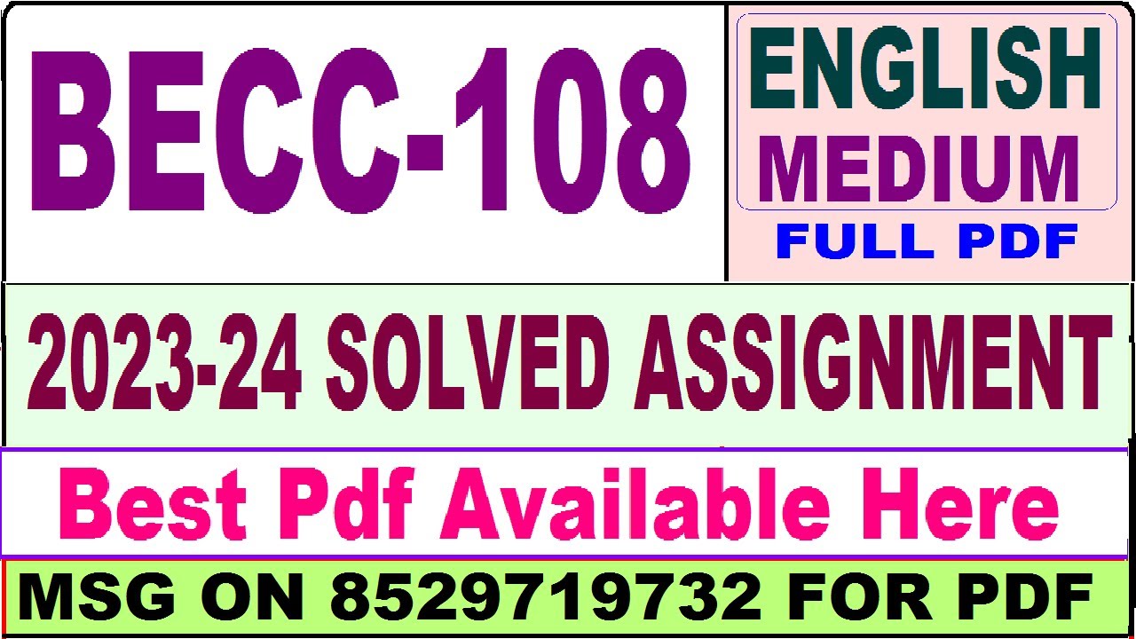becc 108 solved assignment 2023-24 || becc 108 solved assignment 2024 in English || ignou becc 108