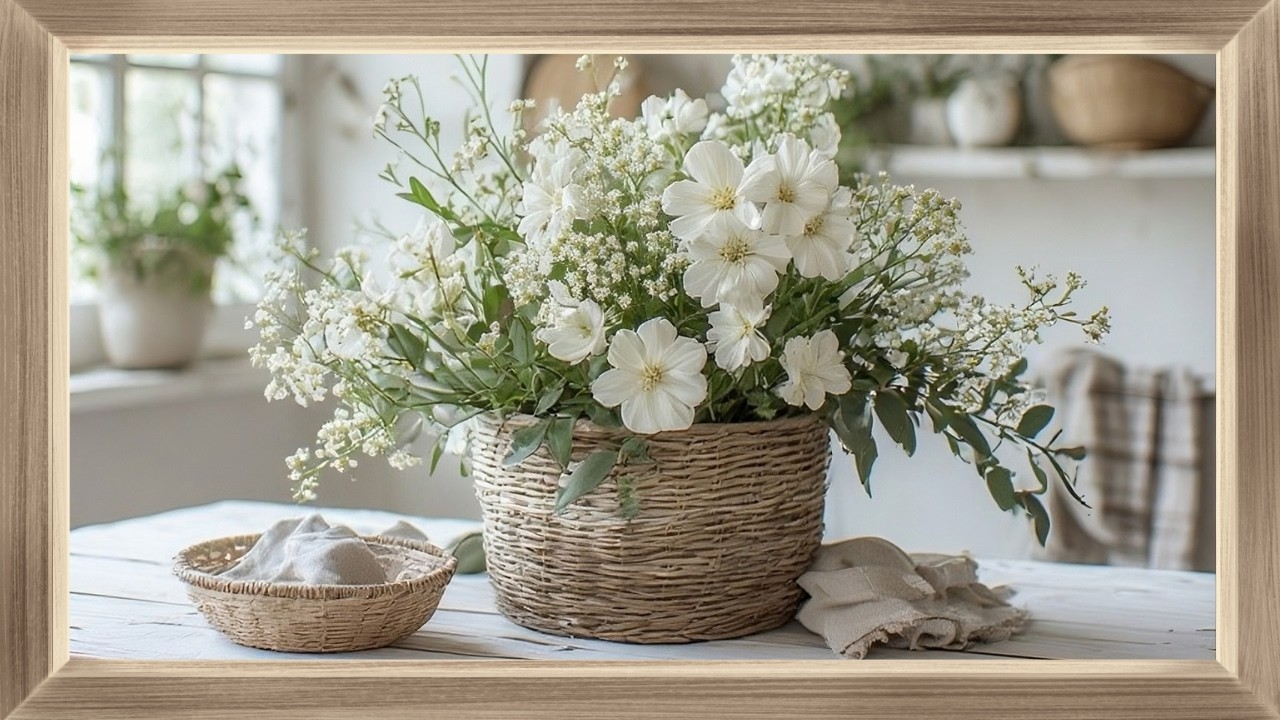 Arte para TV | Cesta con flores 🌸🧺 | Cuadro enmarcado floral | Flower Basket Wall Art (Loop)