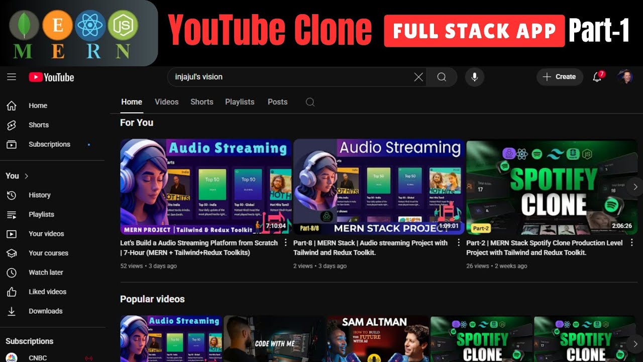 YouTube Clone MERN Stack Tutorial for Beginners | Backend Setup + Tailwind CSS + Redux Toolkit