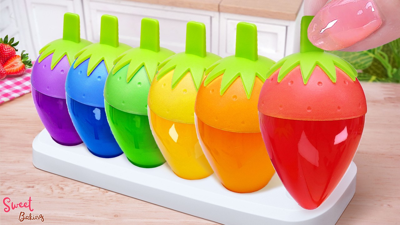 🍓Easy Strawberry Popsicles Recipe😍So Tasty Miniature Rainbow Fruit Ice Pops | Sweet Baking