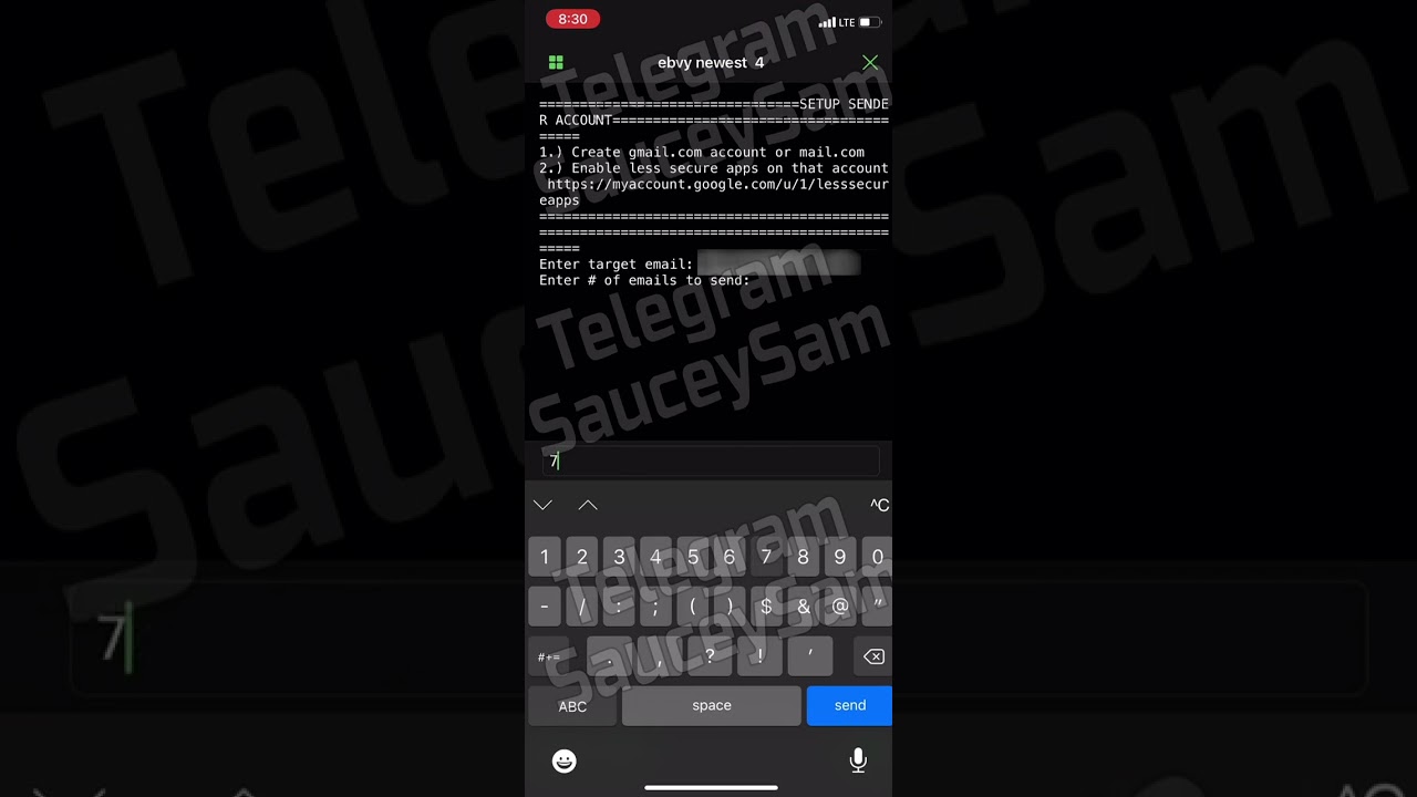 Mobile email bomber/ spamming python script