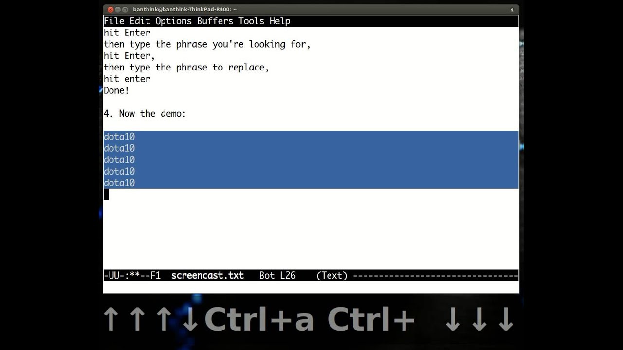 Emacs Tutorial - Search and Replace Within Region (Selection)