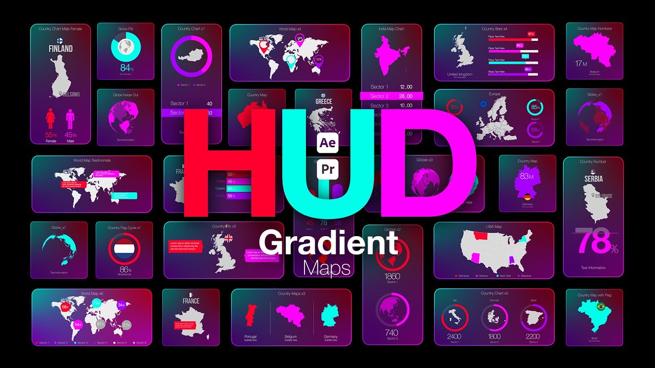 HUD Gradient Maps (After Effects - Premiere Pro MOGRTs)