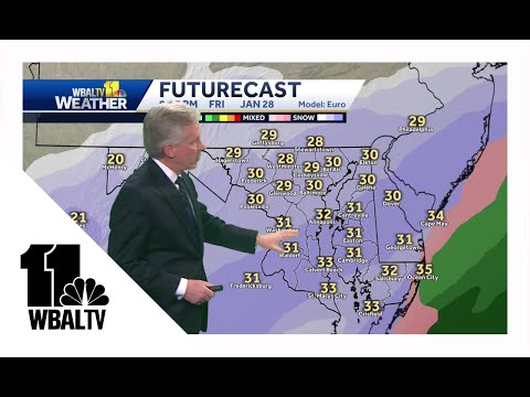 Tom's snow update shows when snow moves through Maryland