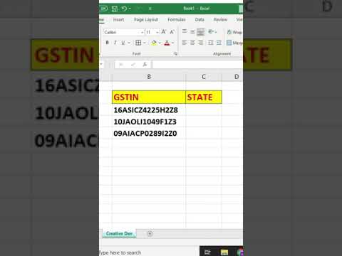 How to extract state code from GSTIN in excel | Extract State code from GST Number || #shorts #short
