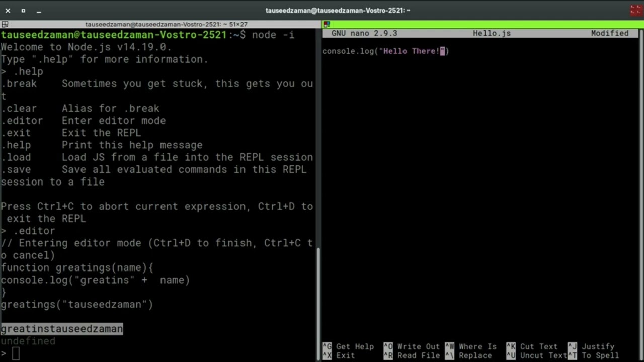 Run JavaScript code inside terminal/CMD #js