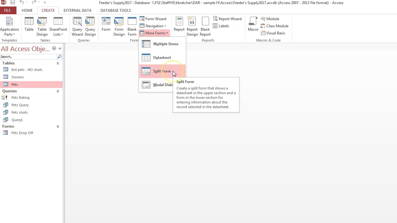 Creating Split Forms in Access