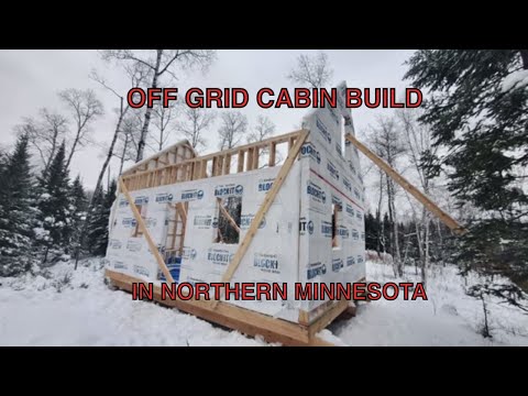Off Grid Cabin Build in Northern Minnesota Part 9 Standing an Eave Wall and more snow