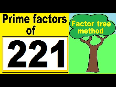 Prime factors of 221. Prime factors decomposition of 221. Factor tree method.