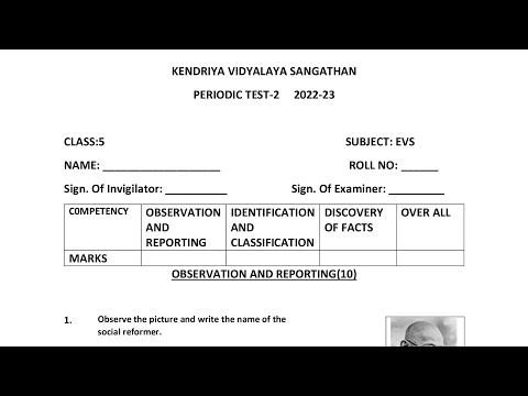 Class-5 EVS / PT-2 Sample Question Paper of PERIODIC TEST-2 For ...