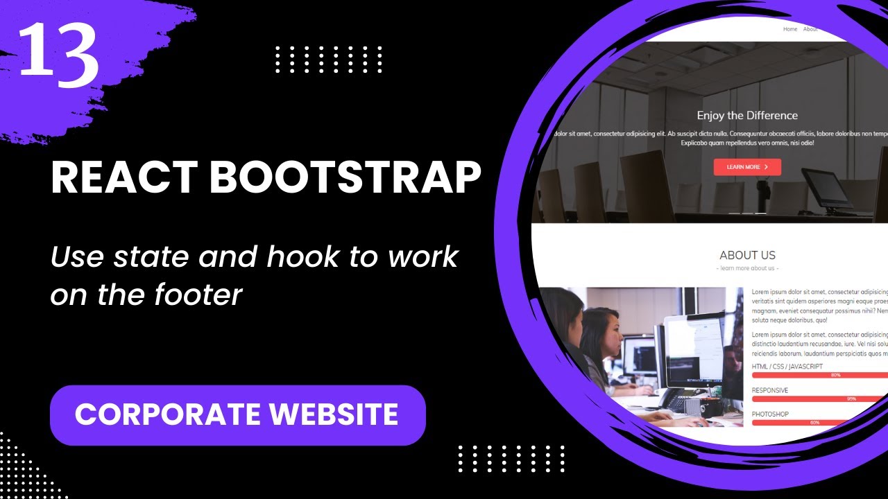 React Bootstrap #13 - Use state and hook to work on the footer