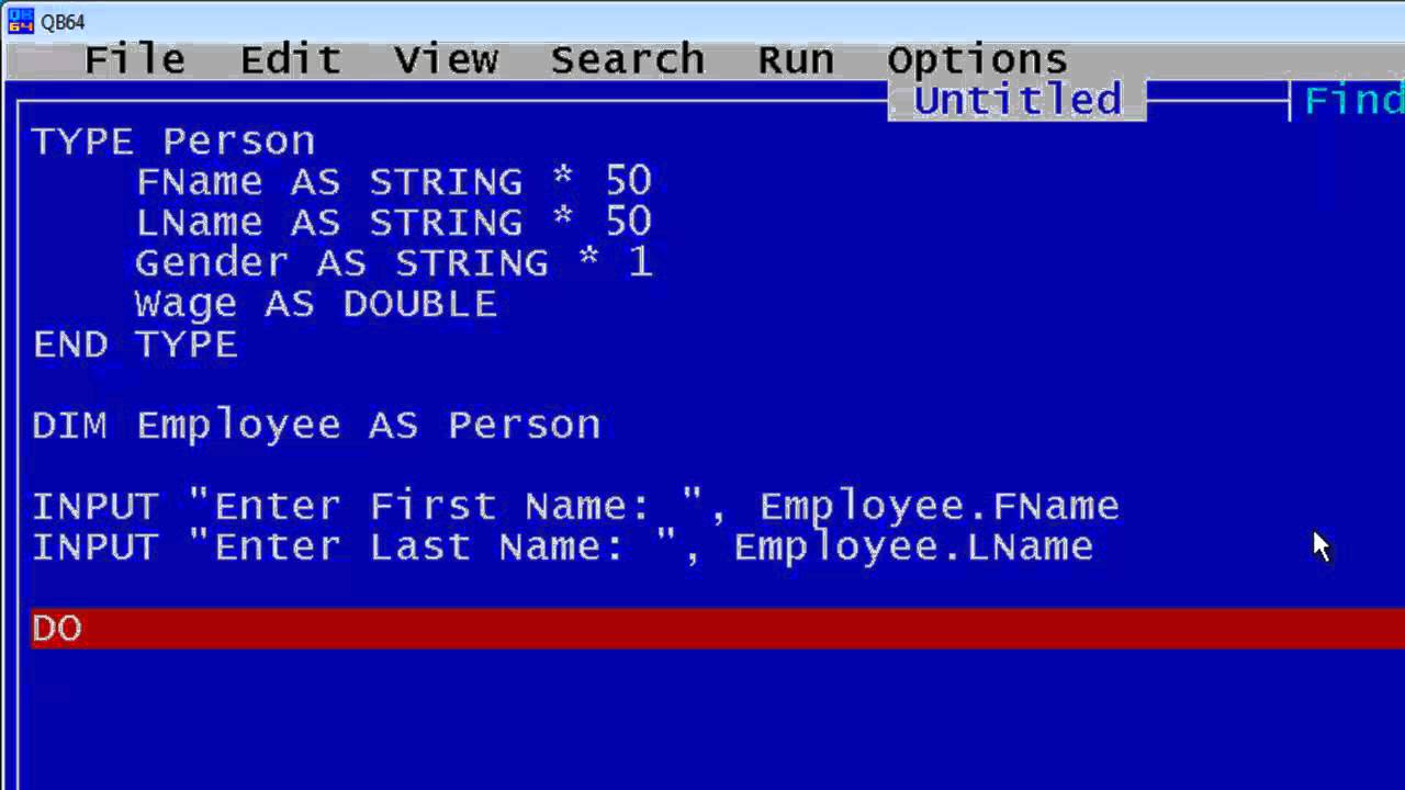 QBasic Tutorial 44 - Type Example - QB64