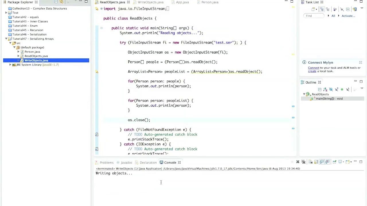 Java Standard Tutorial Serializing Arrays #50