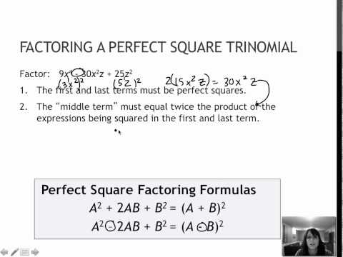 68 Factoring A Perfect Square Trinomial (4.6)