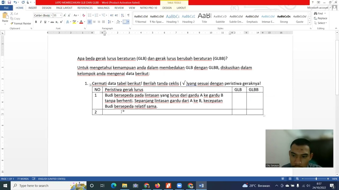 Cara Membuat LKPD Sederhana namun sangat konsep membedakan GLB dan GLBB