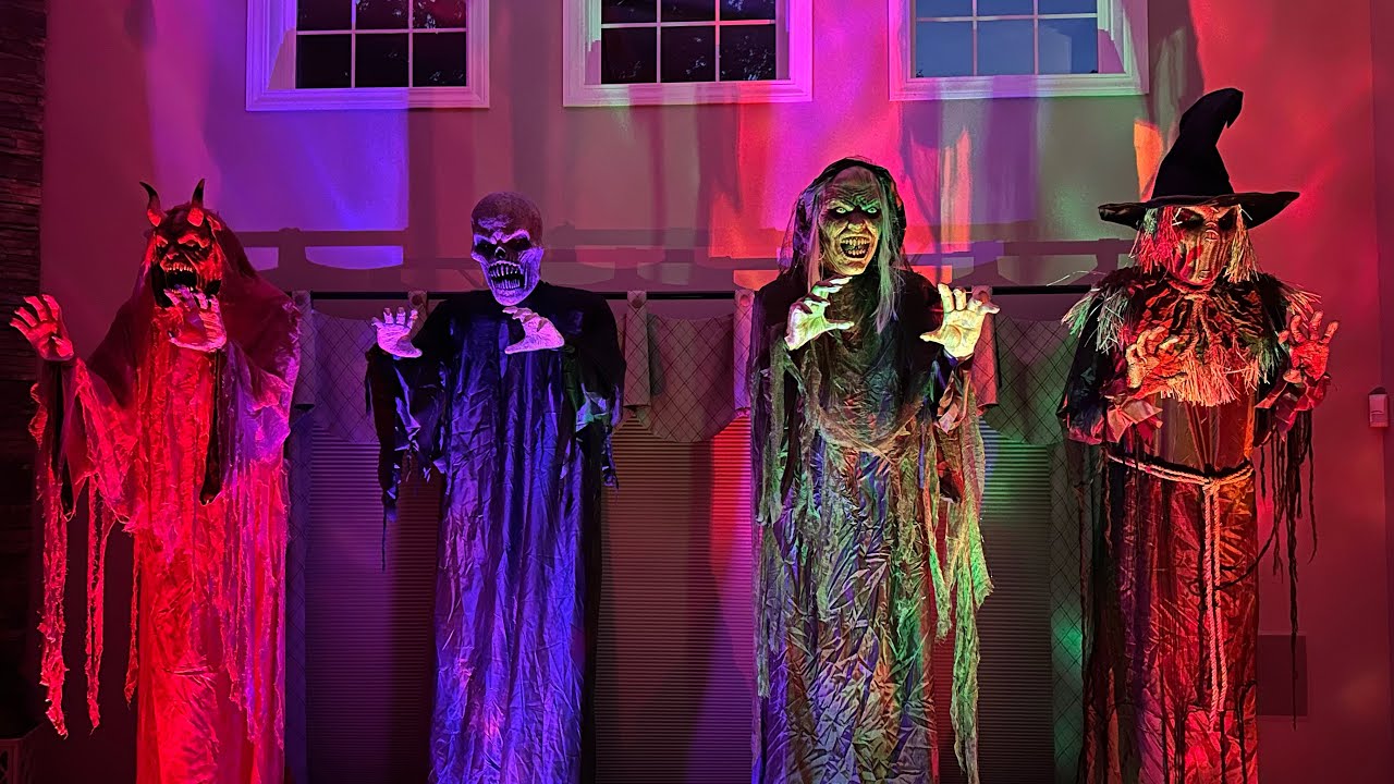 Spirit Halloween Sinister Strawman, Towering Tallulah, Hell Spawn, and Mr. Dark demo