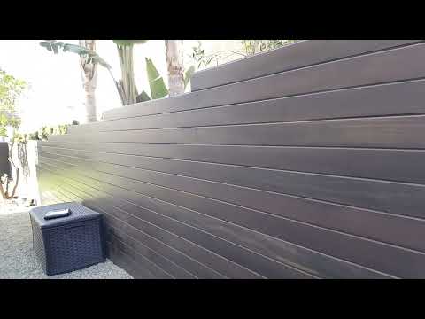 The MOST INSANE Modern Redwood Fence installed | Stained Horizontal Fence Walk Around