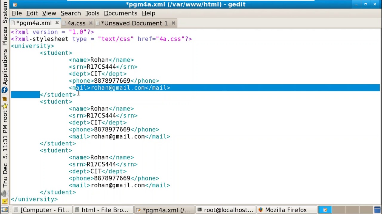 xml with css (student information)