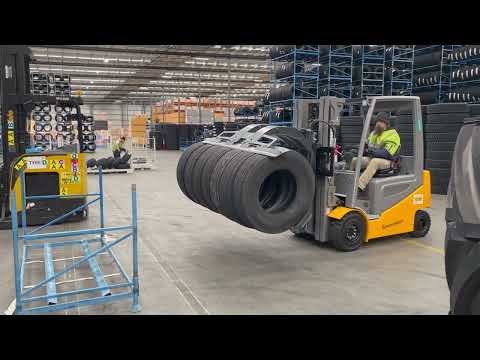 Warehouse tyre handler - Clamp - Stack - Rotate & Rack