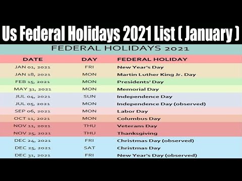 Us Federal Holidays 2021 List (January) Know About All The Holidays! Watch Now!