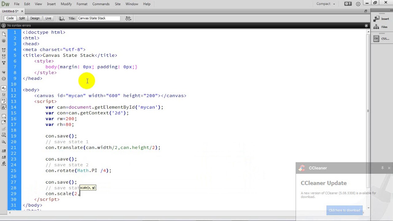 How to Use Canvas State Stack Transform in HTML5 JavaScript