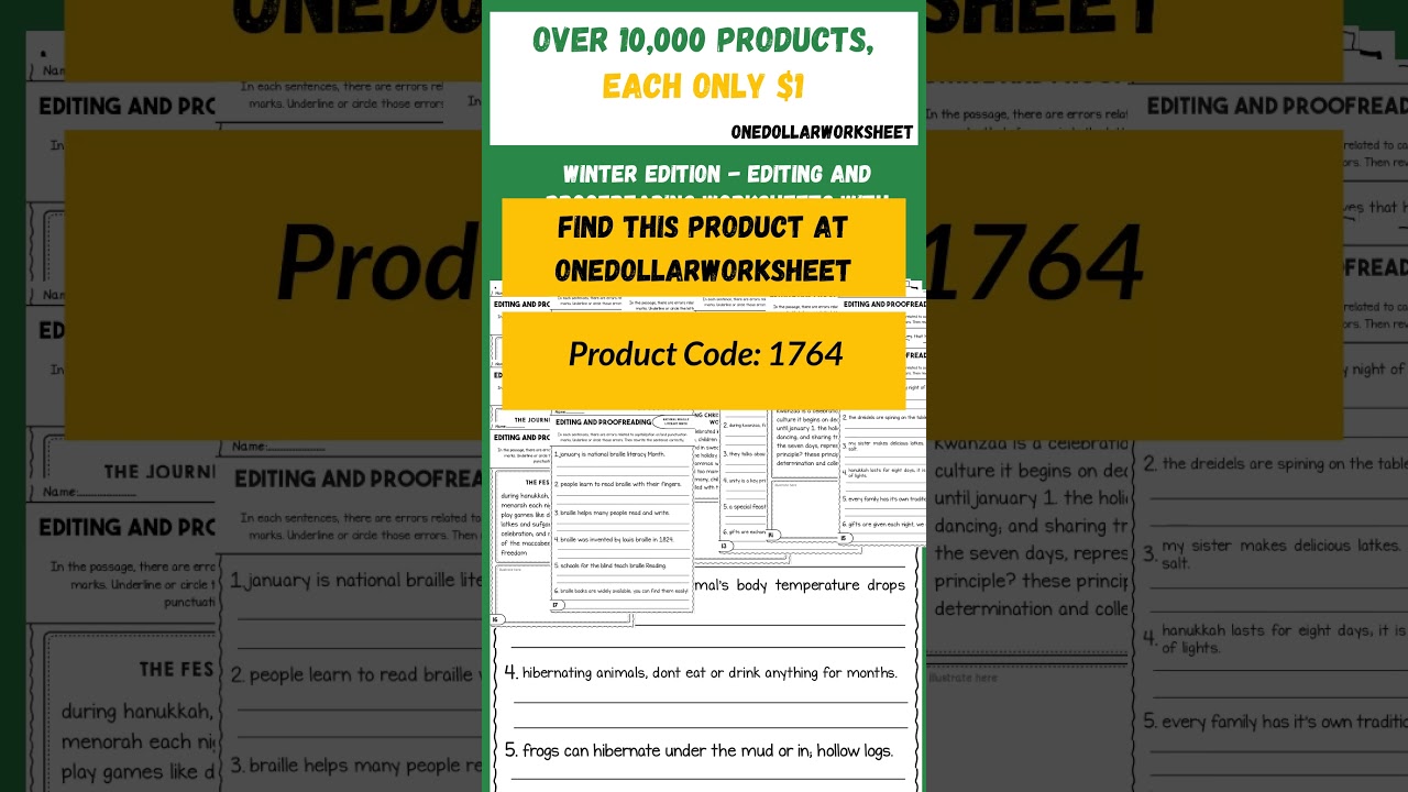 Winter Edition - Editing and Proofreading Worksheets with Editing Sentences #teacher #worksheet