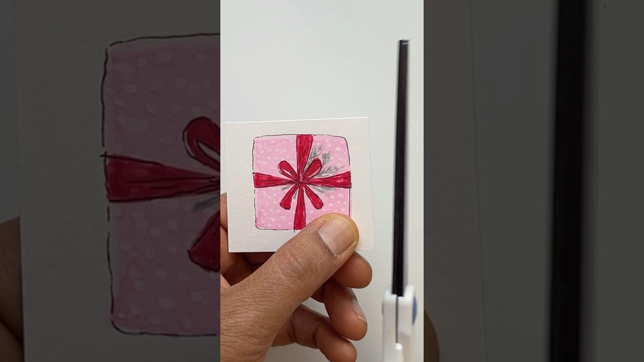 Hand-Painted Pink Gift Box with Red Bow | Christmas Art DIY | Beginner tutorial