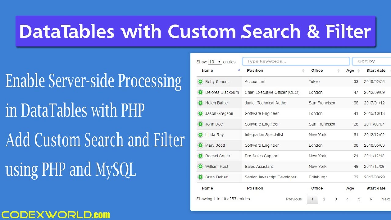 DataTables Server side Processing with Custom Search and Filter using PHP