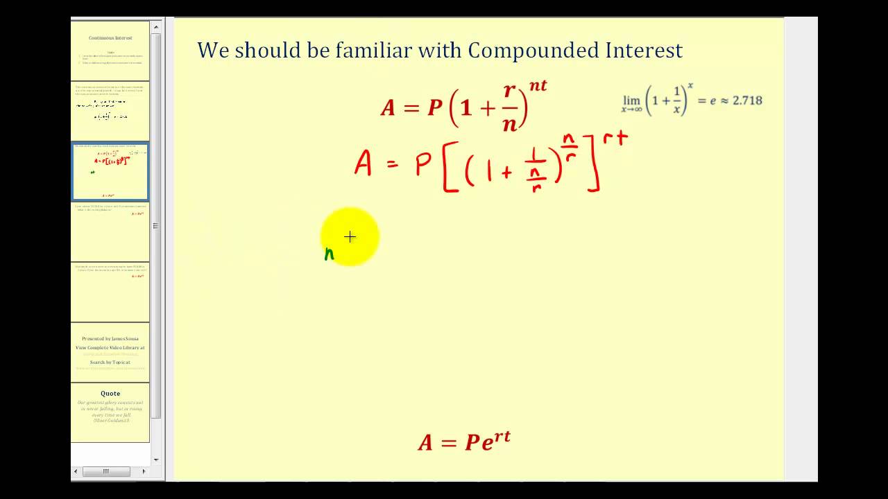 Continuous Interest Formula - Derivation