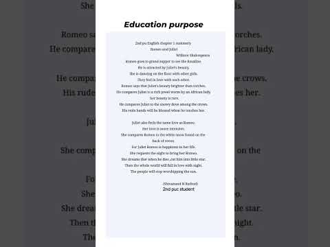 2nd PUC English chapter 1 Romeo and Juliet easy summary 2024 examination