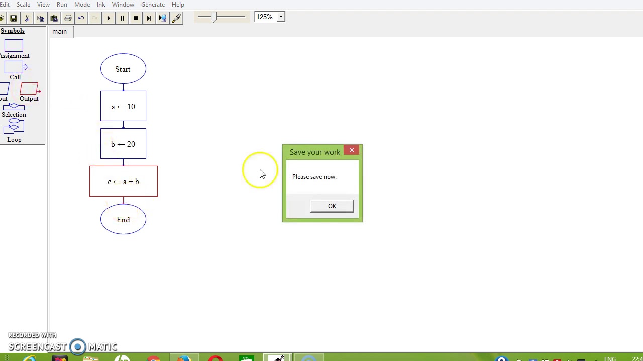 Drawing a flowchart to add two numbers using Raptor