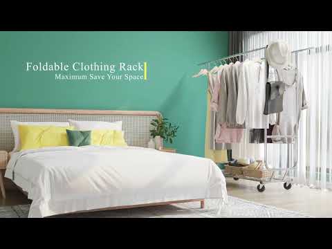 Raybee 600 LBS Commercial Metal Clothing Rack, Double Rolling Hanging Clothes Rack for Bedroom
